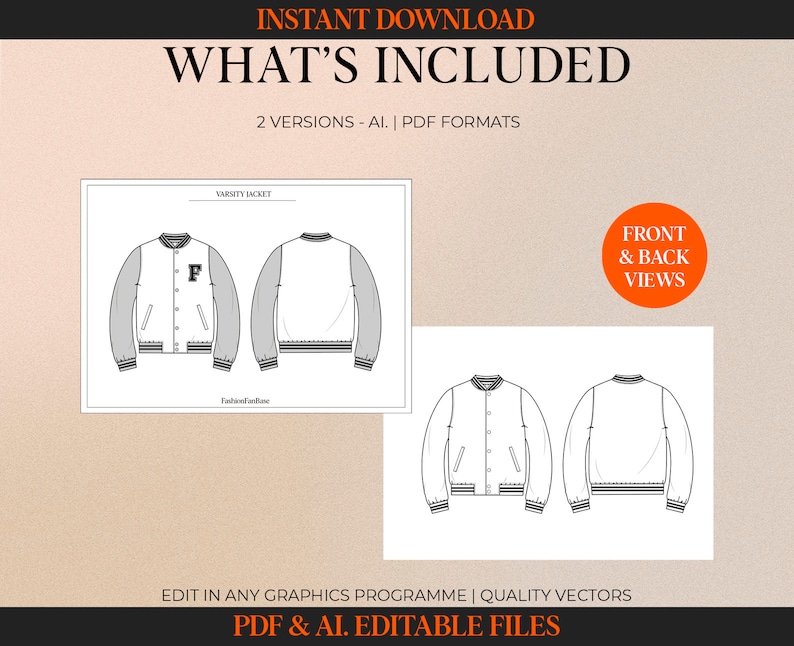 Varsity Jacket Drawing Bomber Jacket Letterman Jacket Fashion Flat Streetwear Tech Pack Template ...