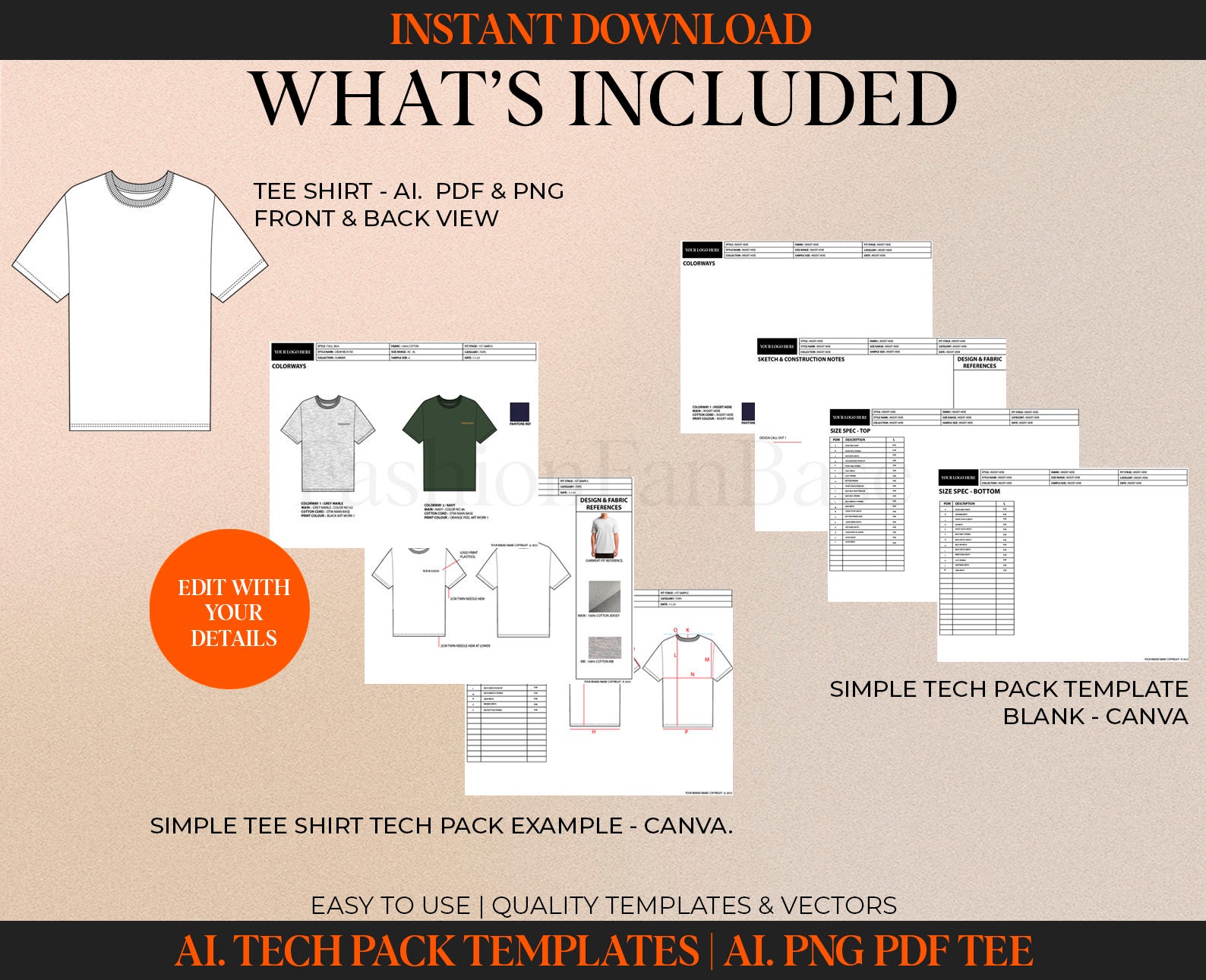 Tech Pack Template Tee Shirt Tech Pack Clothing Vector Template ...