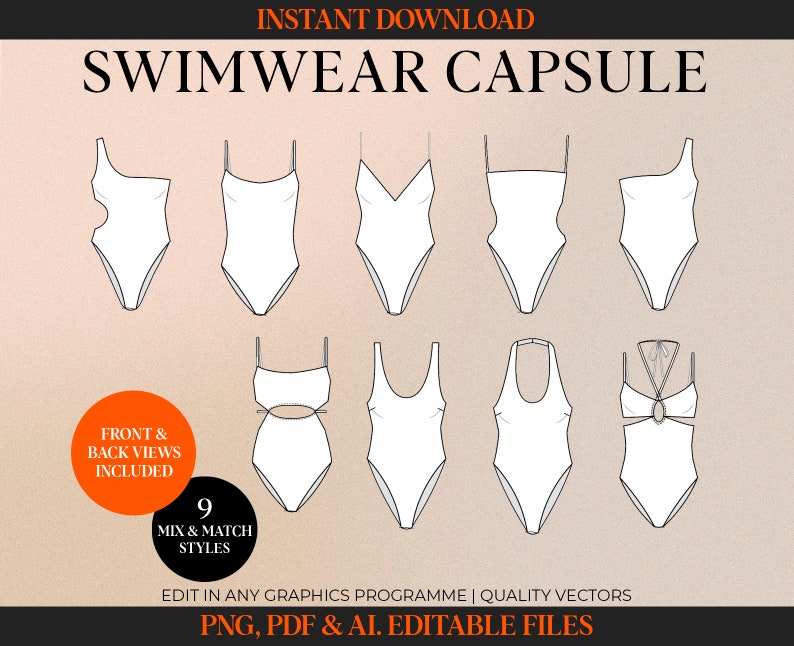 Swimwear Vectors Bathers Drawings Fashion Design Template Tech Pack ...