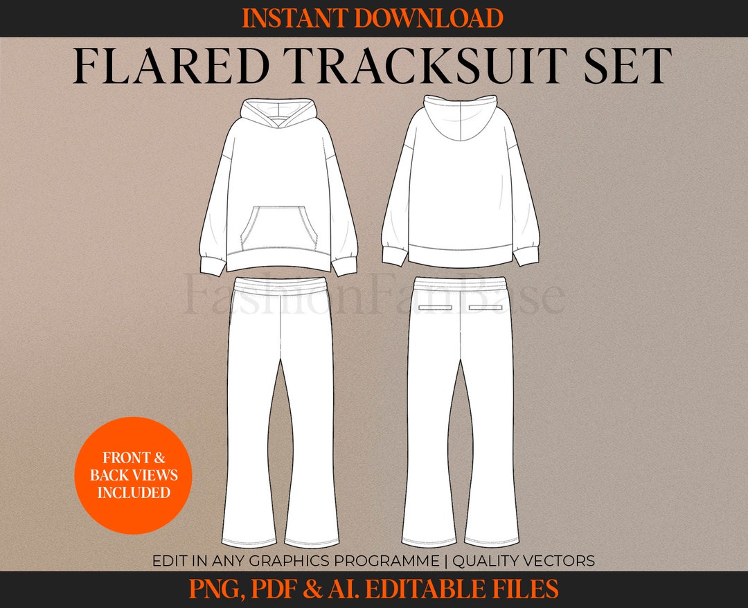 Flared Tracksuit Vector Oversized Hoodie Mock up Sweatshirt Drawing ...
