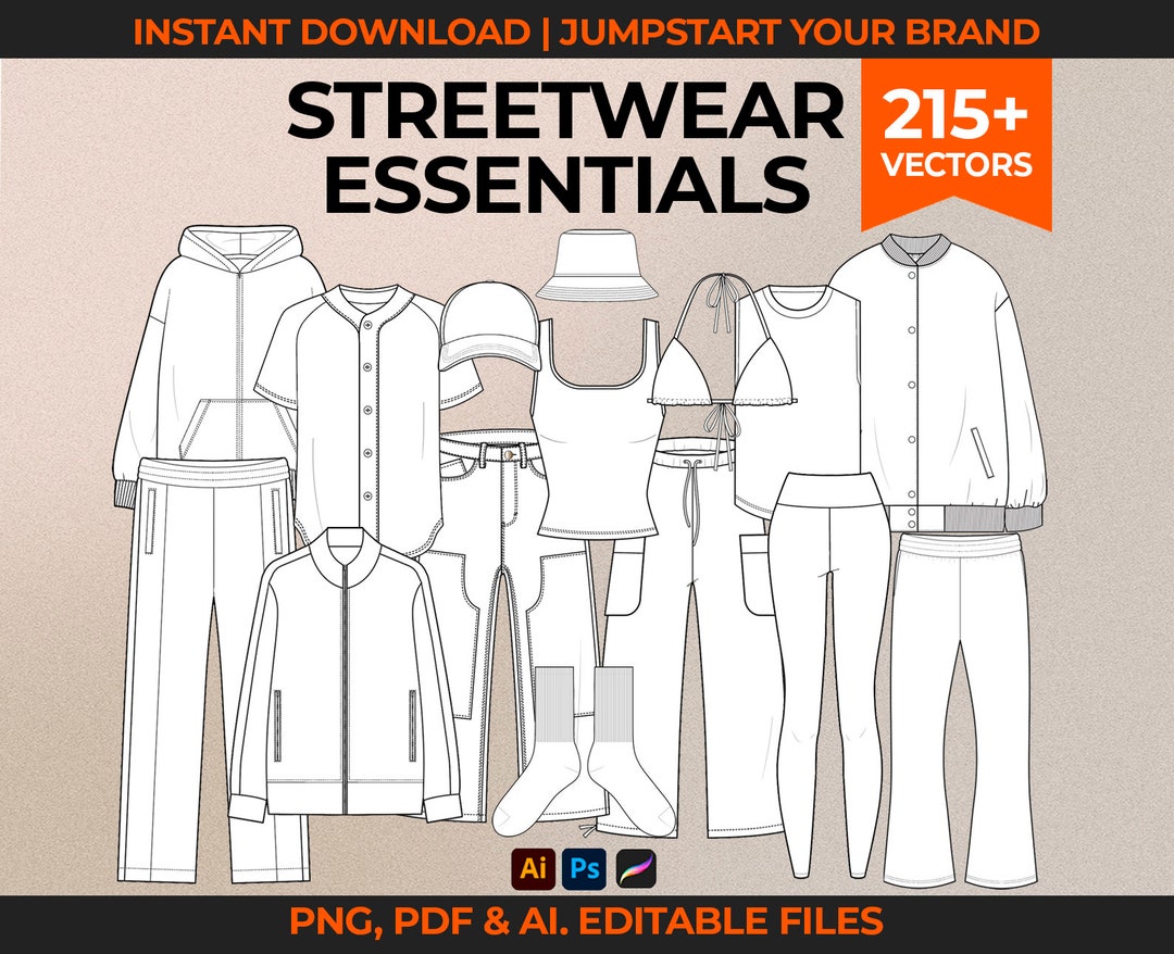 Streetwear Vector Mock up Loungewear Tech Drawing Hoodie Mockup Tech ...