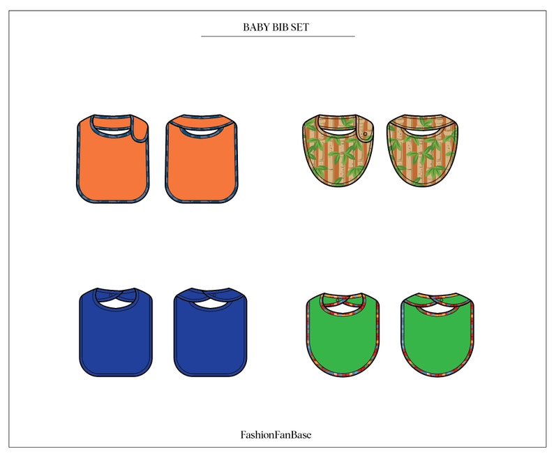 Baby Bib Vector Mockup Infant Bib Tech Drawing Tech Pack Template ...