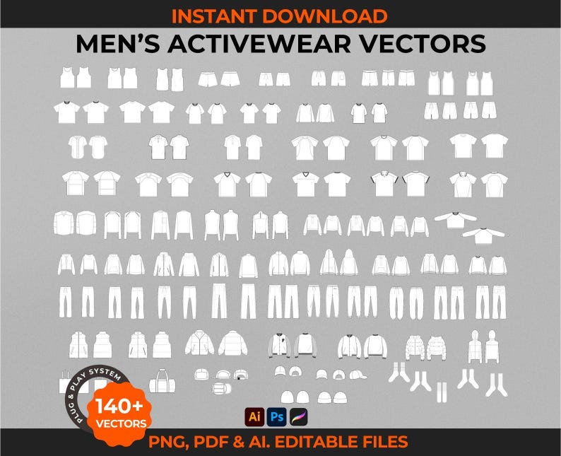 Activewear Men's Streetwear Vector Mockup Fashion Tech Pack Template ...