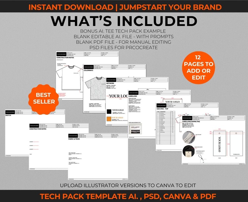 700+ Clothing Brand Mockup Pack Streetwear Vector + Tech Pack Template ...