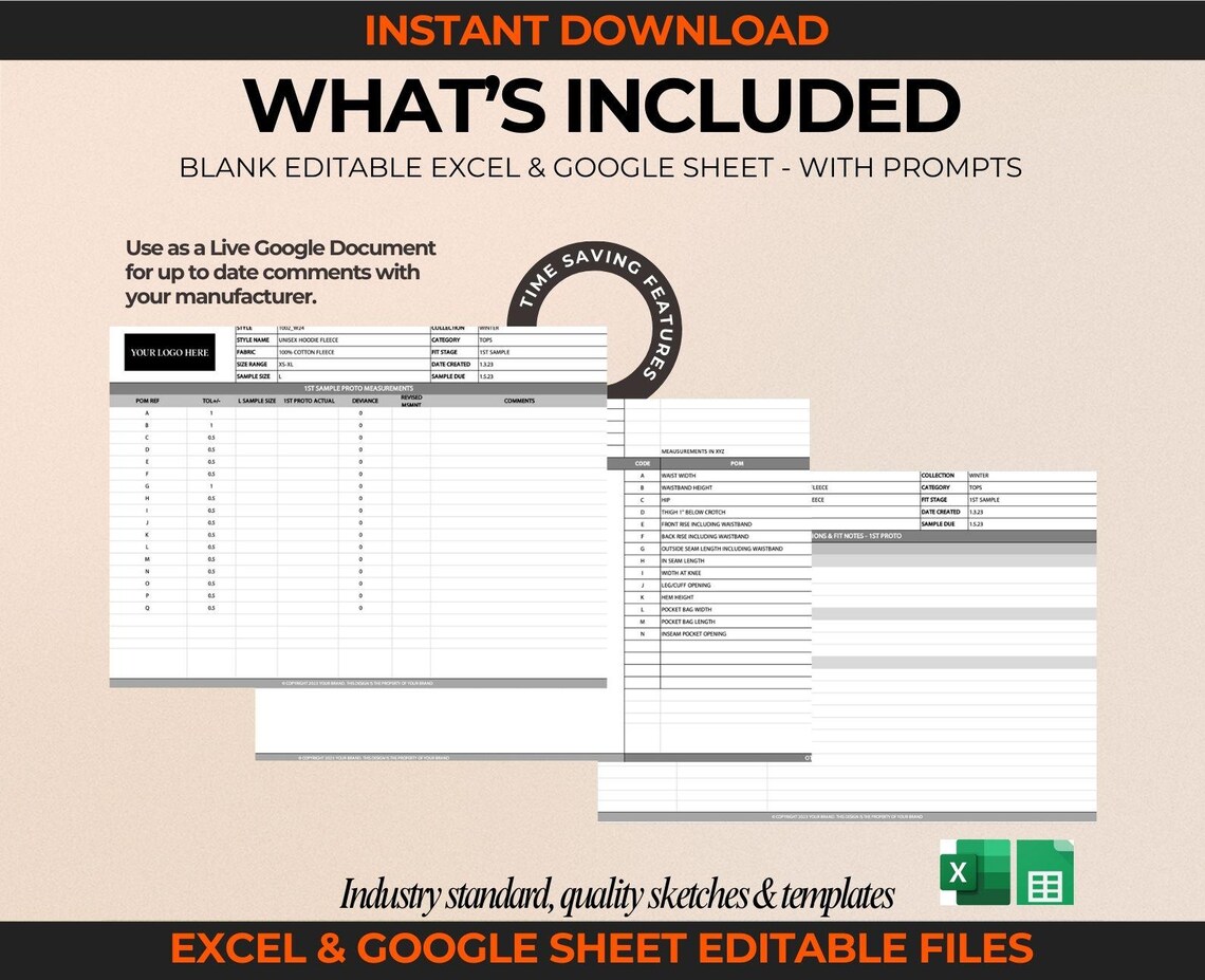 Fashion Tech Pack Template Google Sheet Excel Tech Pack Excel Fashion ...
