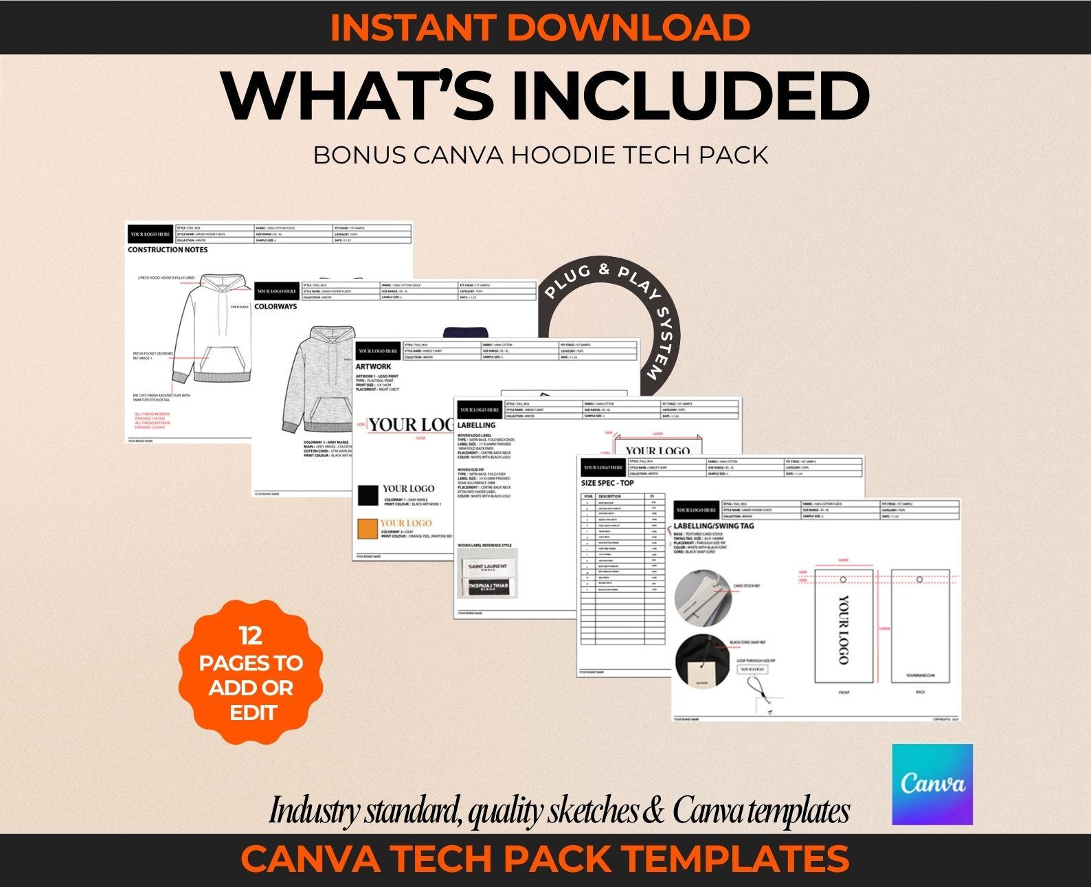 Fashion Tech Pack for Canva Tech Pack Template Hoodie Tech Pack ...