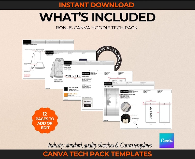 Fashion Tech Pack for Canva Tech Pack Template Hoodie Tech Pack ...