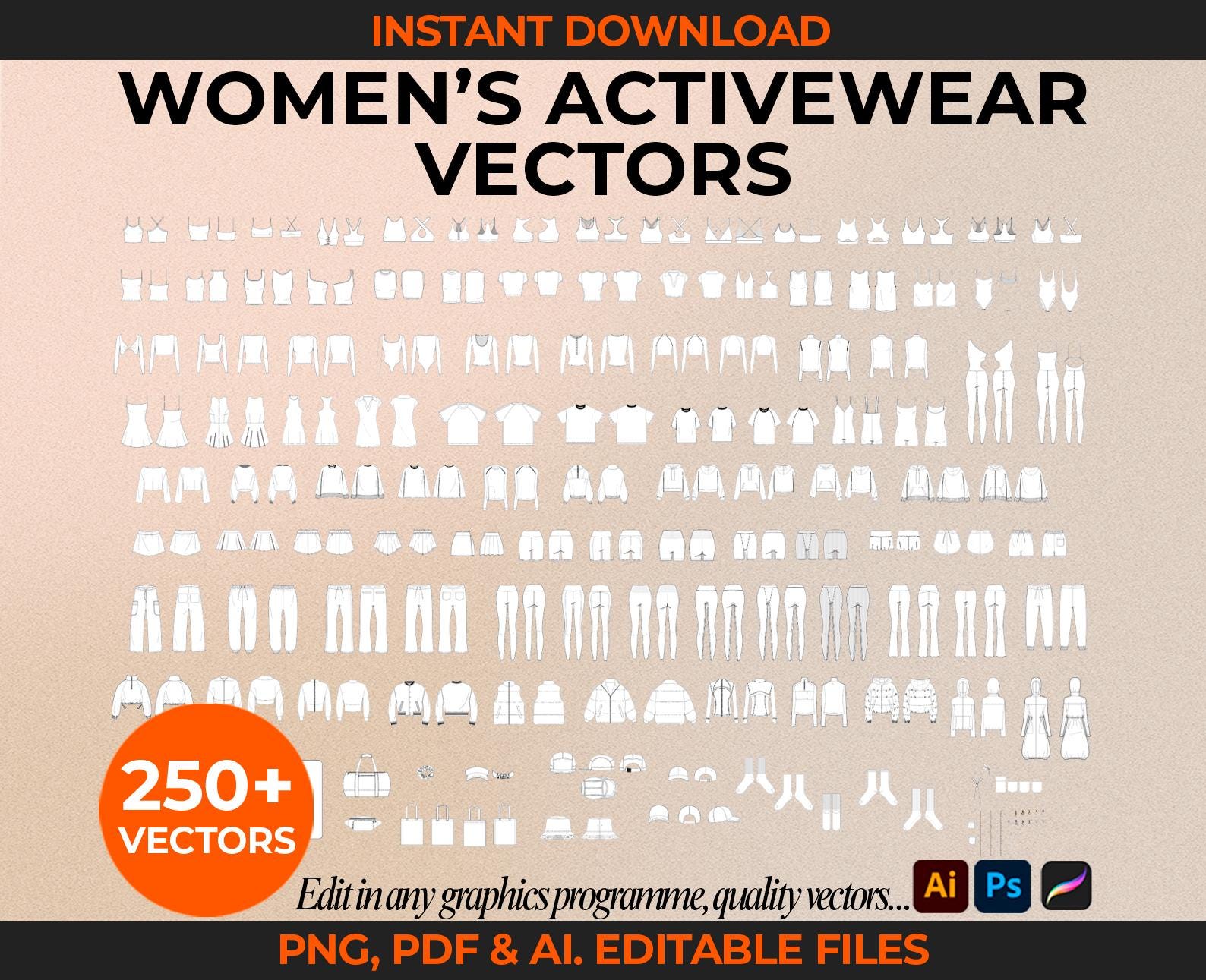 Activewear Streetwear Vector Mockup Fashion Tech Pack Template Clothing ...