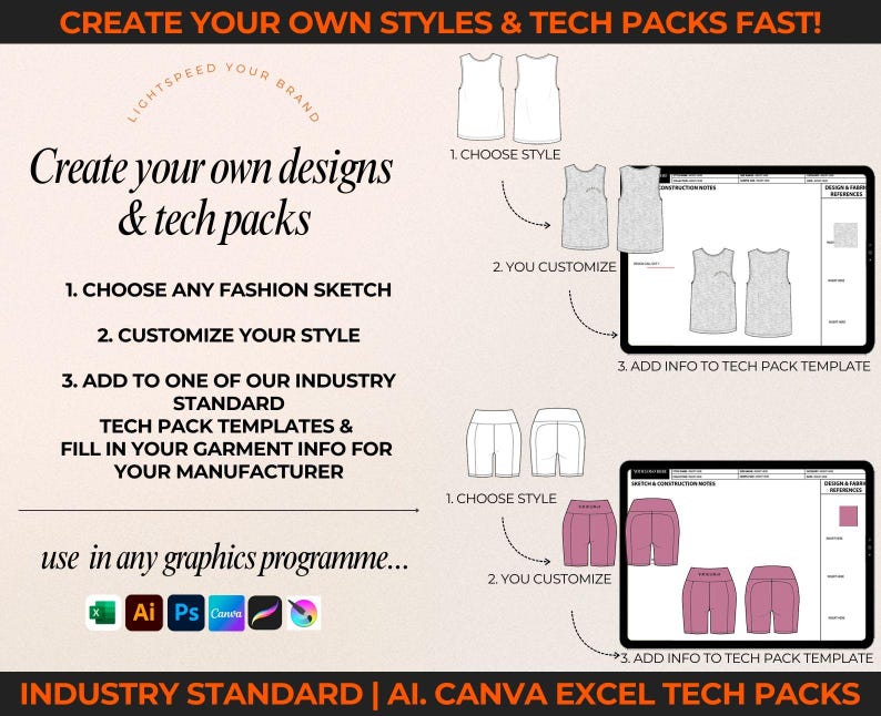 Activewear Streetwear Vector Mockup Fashion Tech Pack Template Clothing ...