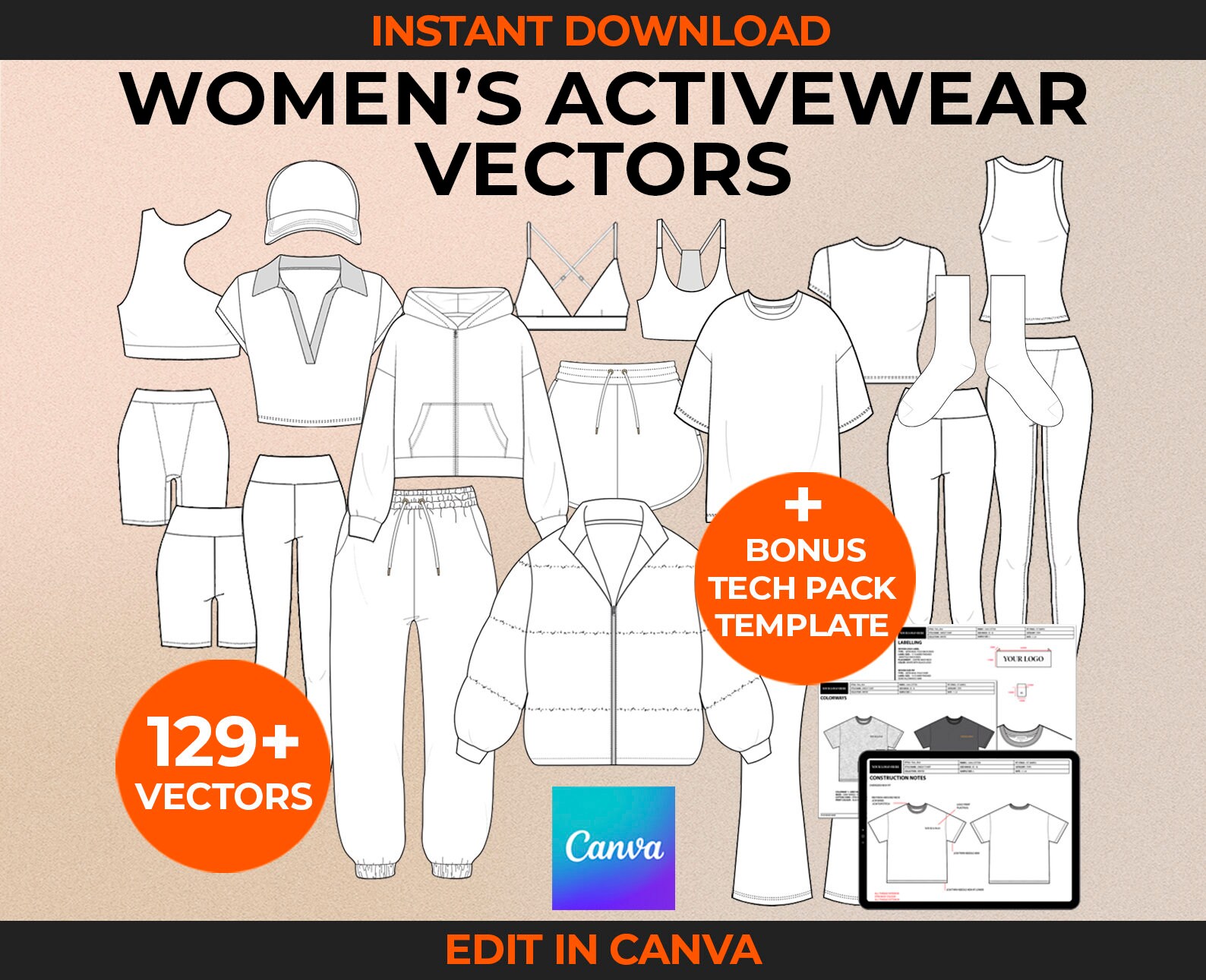 Activewear Streetwear Vector Canva Mockup Fashion Tech Pack Template ...