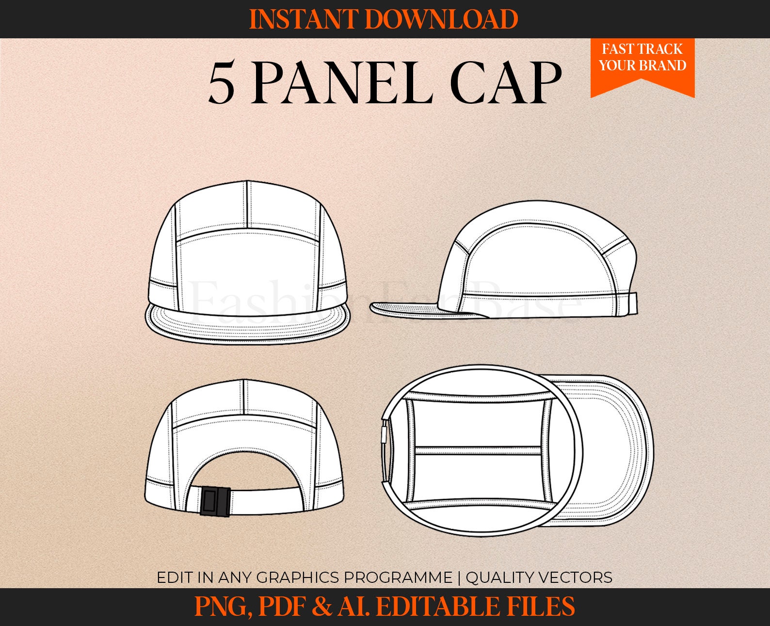 5 Panel Cap Tech Drawings Hat Drawing Streetwear Tech Pack Template ...