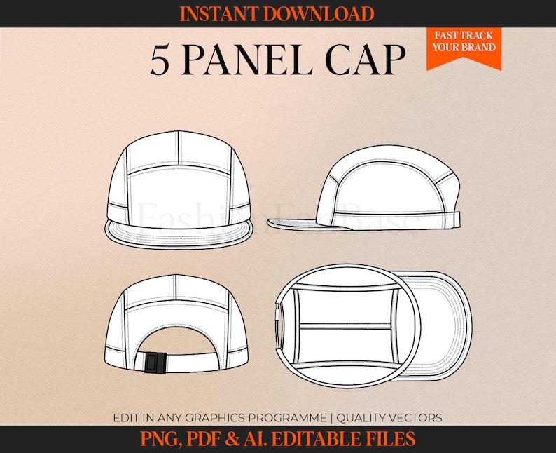 5 Panel Cap Tech Drawings Hat Drawing Streetwear Tech Pack Template ...