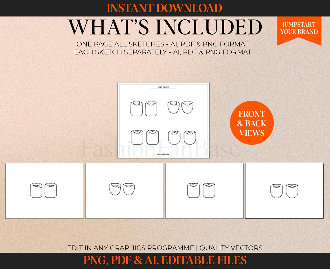 Baby Bib Vector Mockup Infant Bib Tech Drawing Tech Pack Template ...