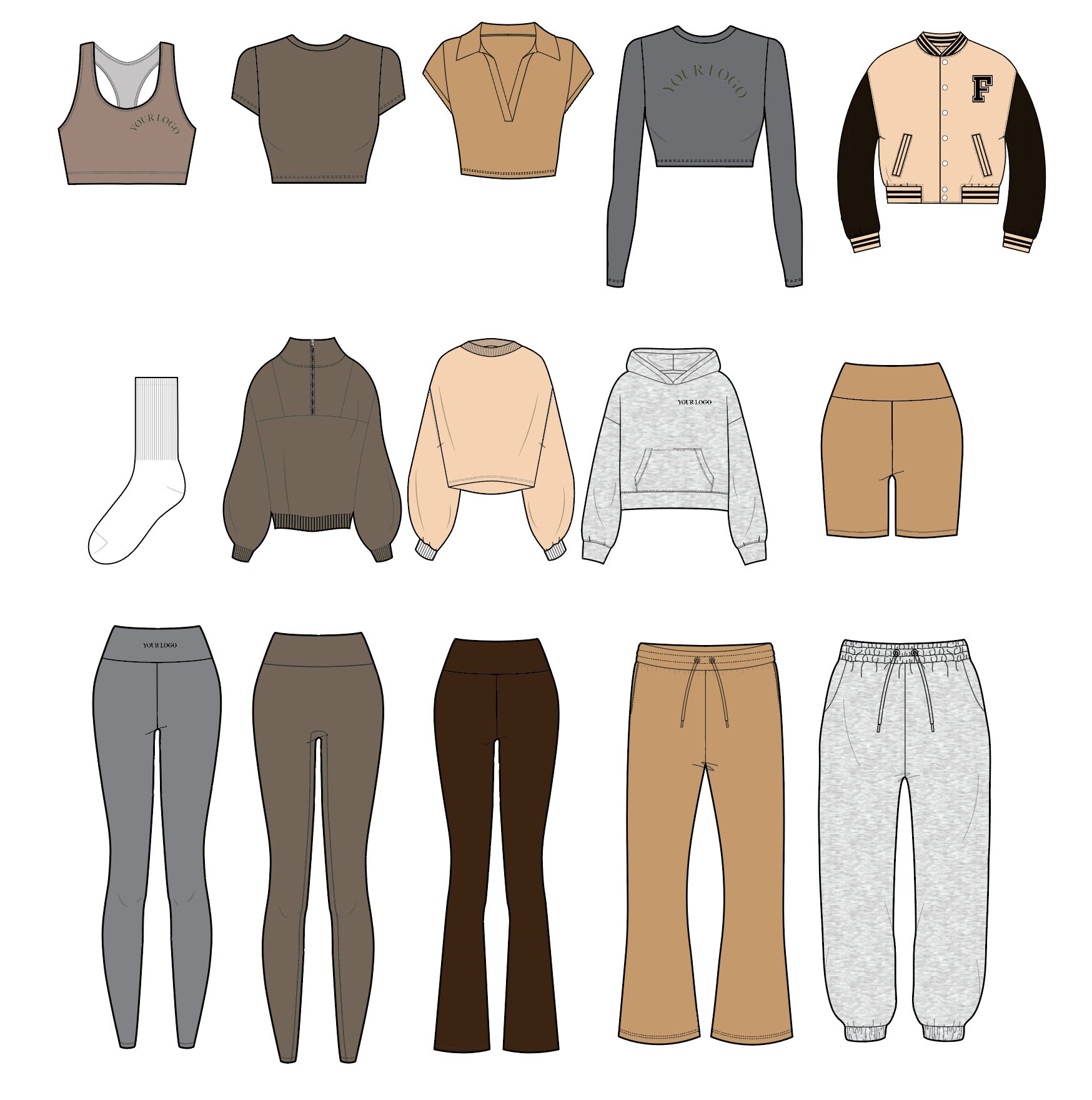 Women's Streetwear Vector Mockup Pack Fashion Tech Pack Template ...