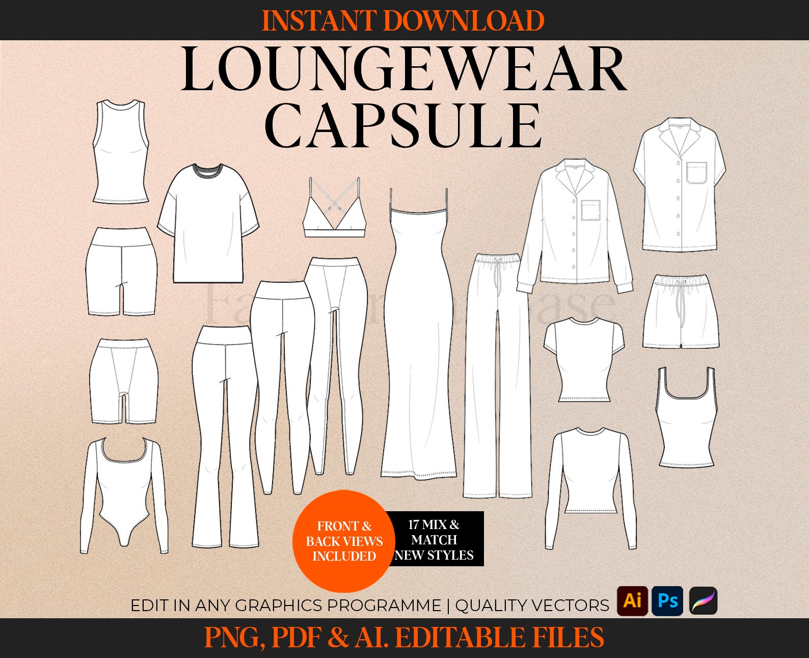 Loungewear Tech Drawing Shapewear Tech Pack Template Fashion Flat ...
