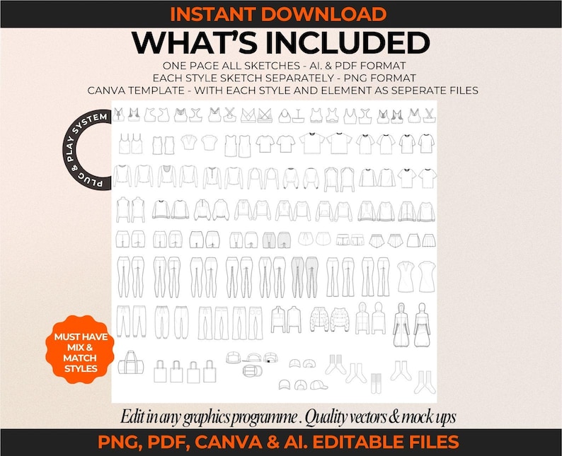 Activewear Streetwear Vector Mockup Fashion Tech Pack Template Clothing ...