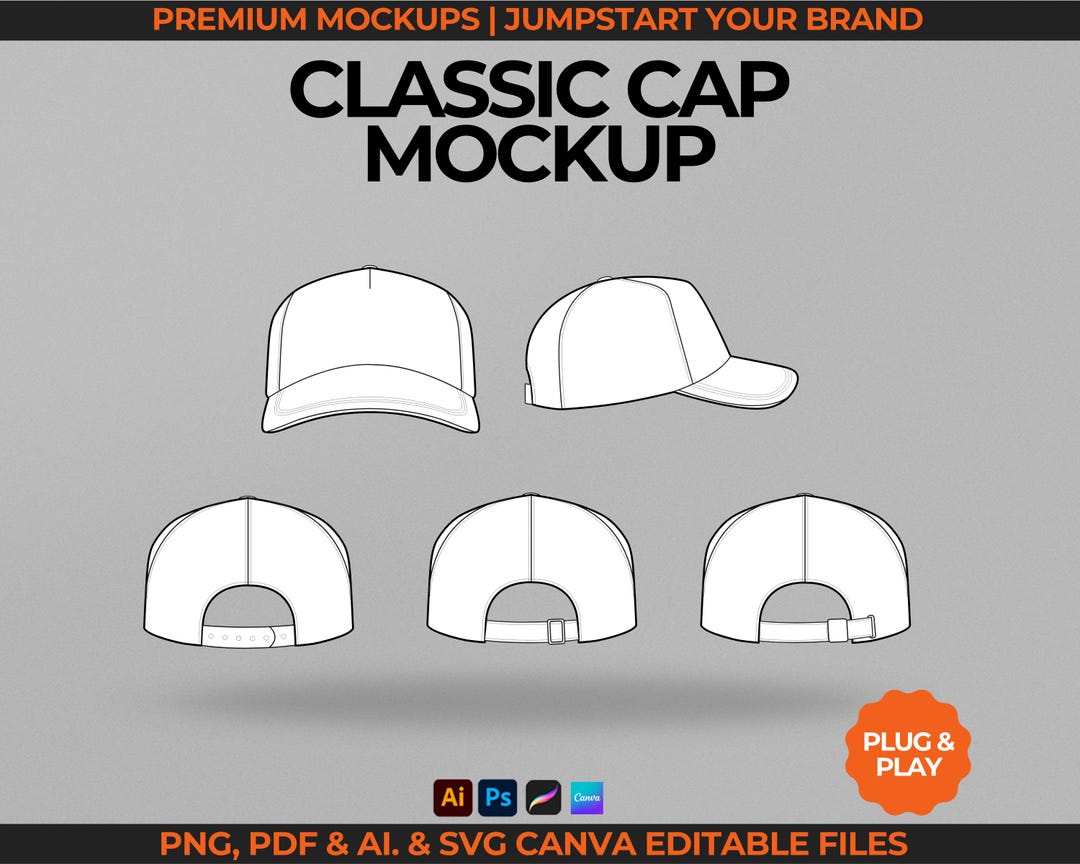 Classic Cap Mockup Dad Hat Fitted Cap Flat Sketch Hat Mockup Streetwear ...