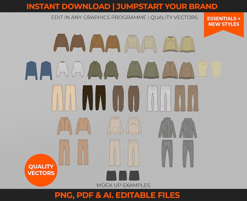 Streetwear Vector Mega Mockup Pack Fashion Tech Pack Template Clothing ...