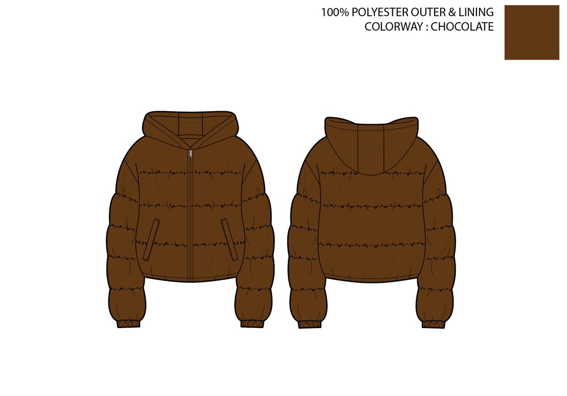Unisex Puffer Jacket Drawing Streetwear Fashion Flat Clothing Template ...