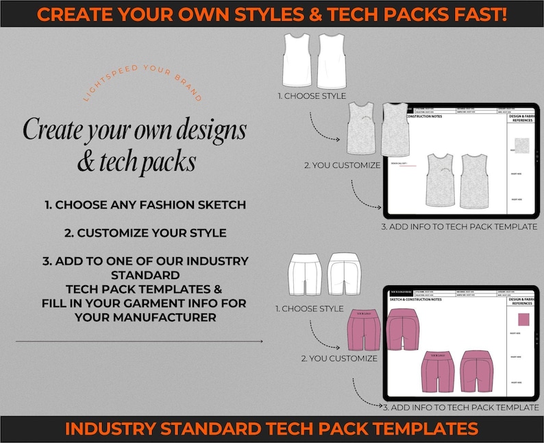 500 Streetwear Vector Clothing Mockup Fashion Flat Tech Pack Template ...