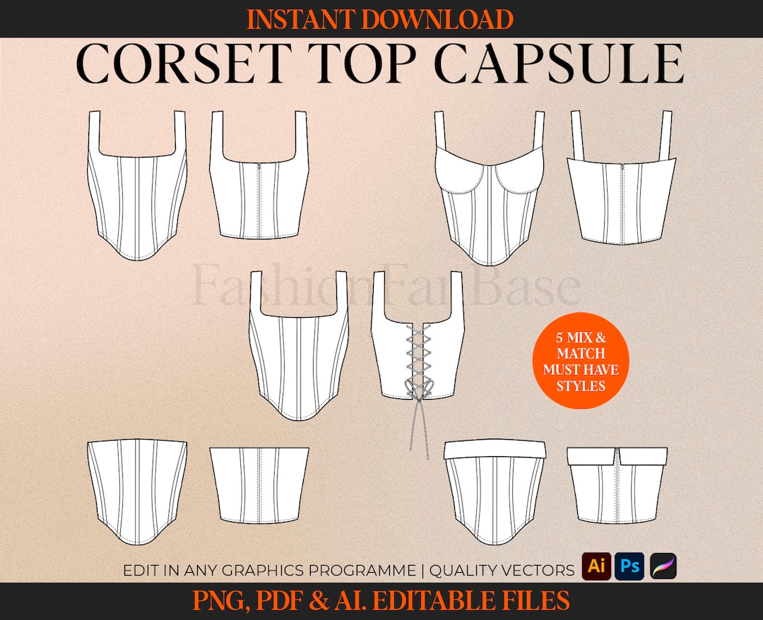 Corset Drawing Bustier Vector Shapewear Tech Pack Template Fashion Flat ...
