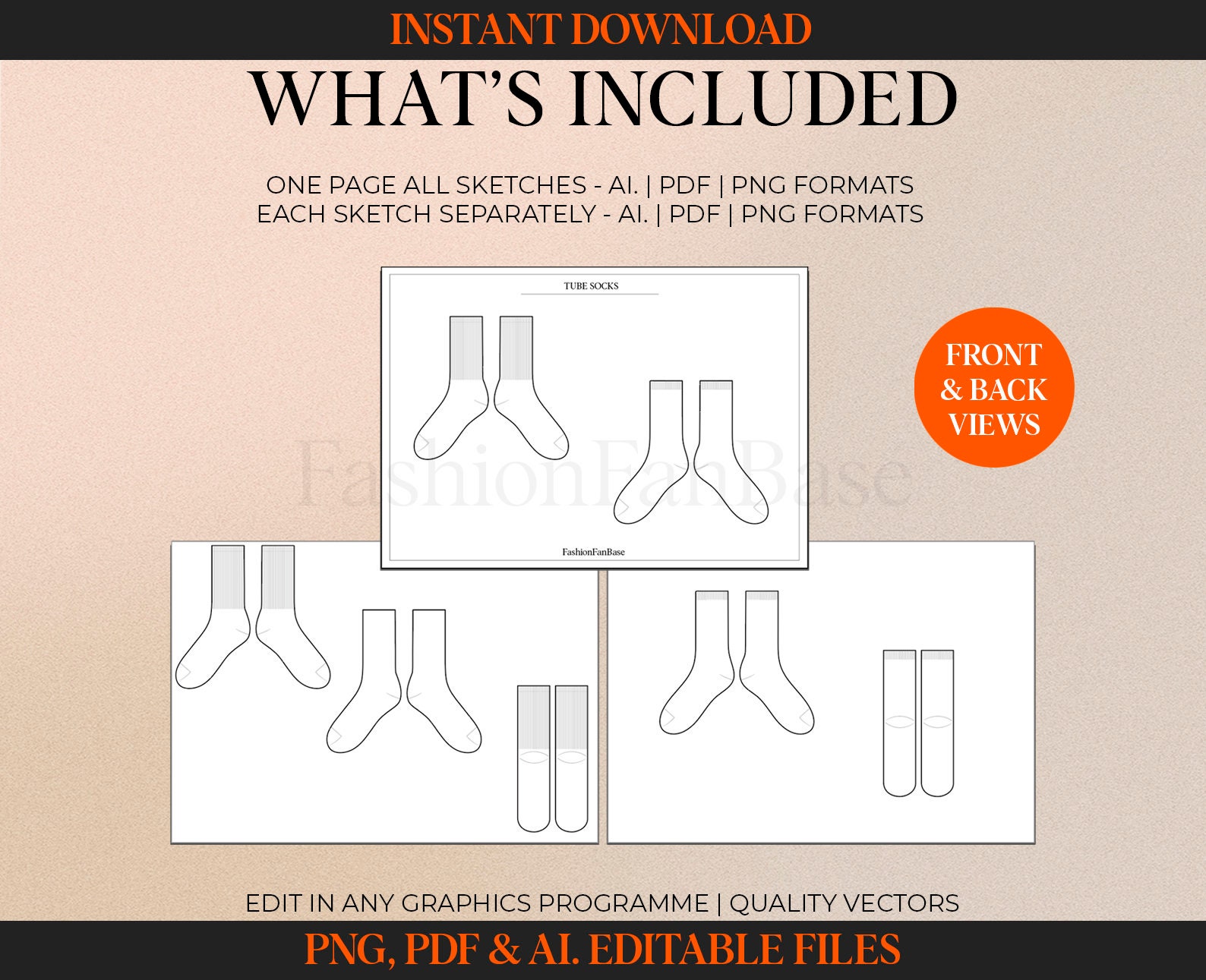 Tube Sock Tech Drawings Sock Drawing Streetwear Tech Pack Template ...