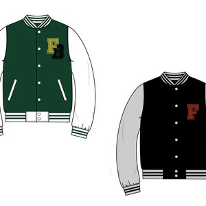 Varsity Jacket Drawing Bomber Jacket Letterman Jacket Fashion Flat ...