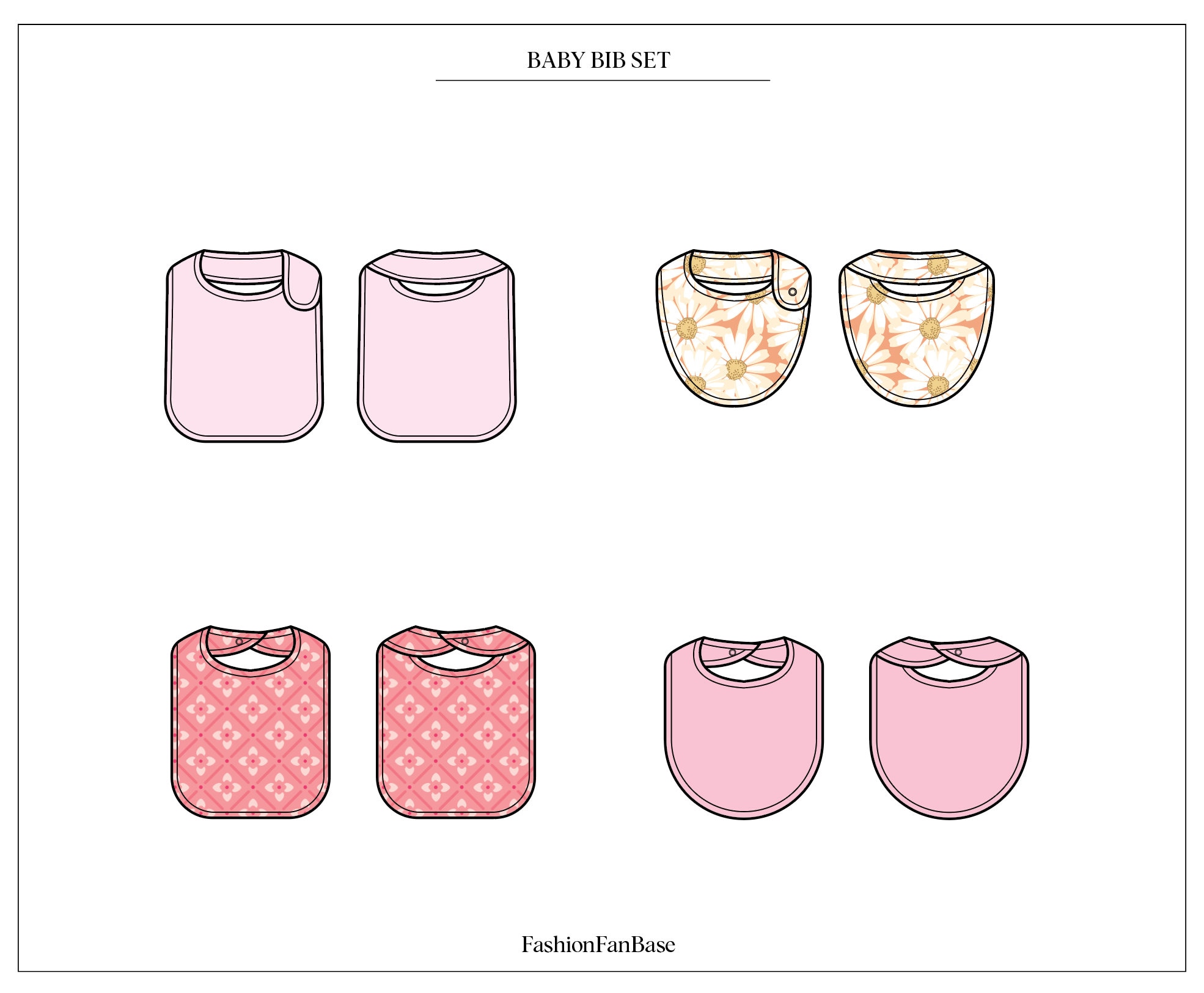 Baby Bib Vector Mockup Infant Bib Tech Drawing Tech Pack Template ...