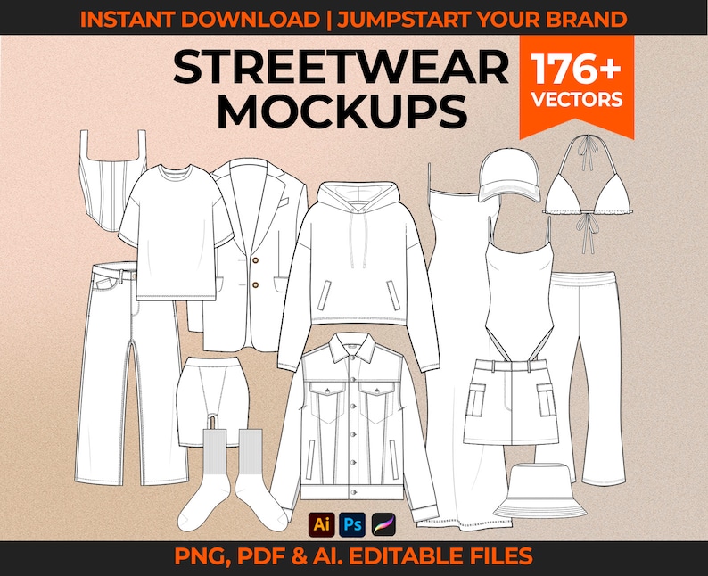 Streetwear Vector Women's Loungewear Tech Drawing Hoodie Mockup Tech ...