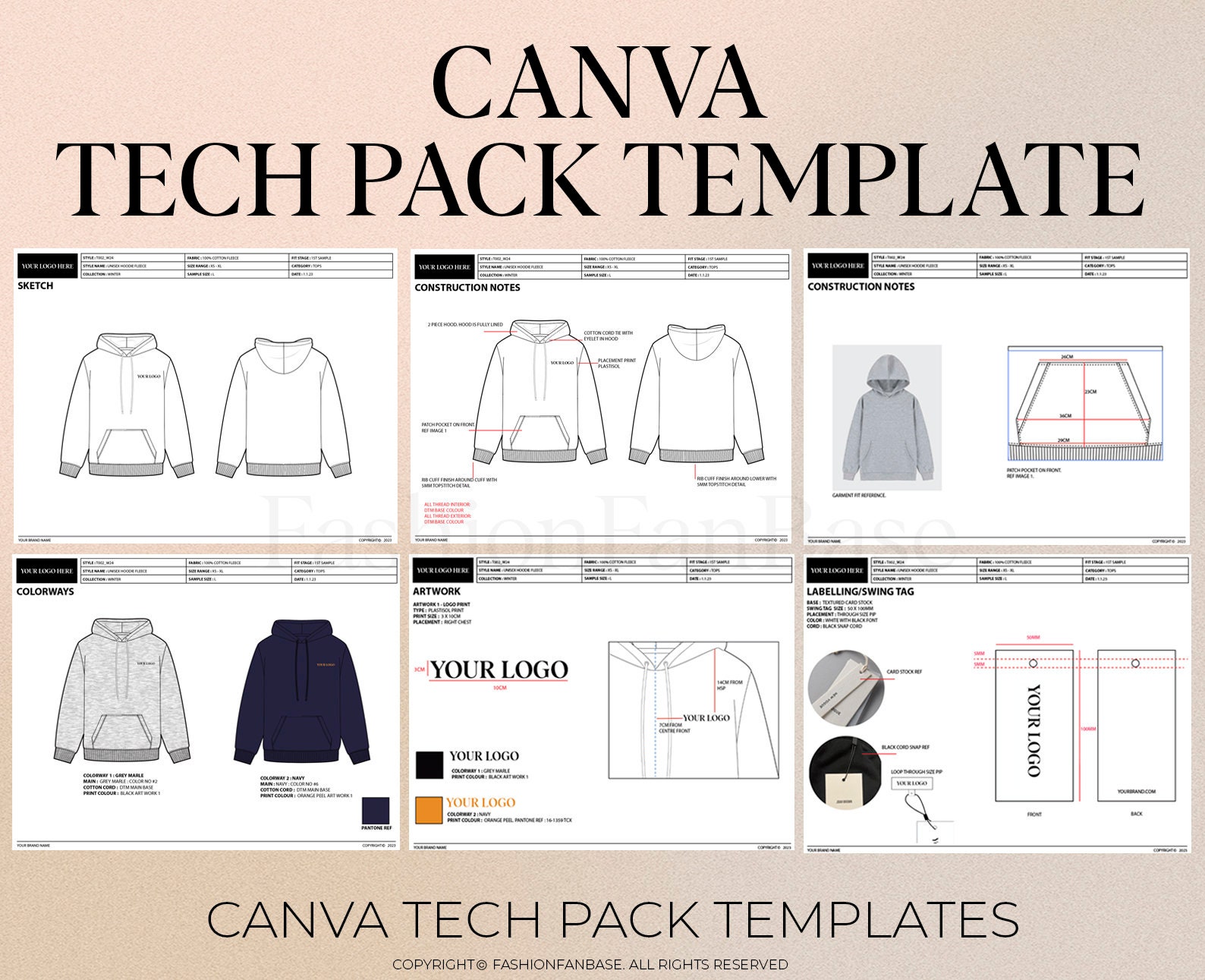 Fashion Tech Pack Template Canva Tech Pack Template Hoodie - Etsy Australia
