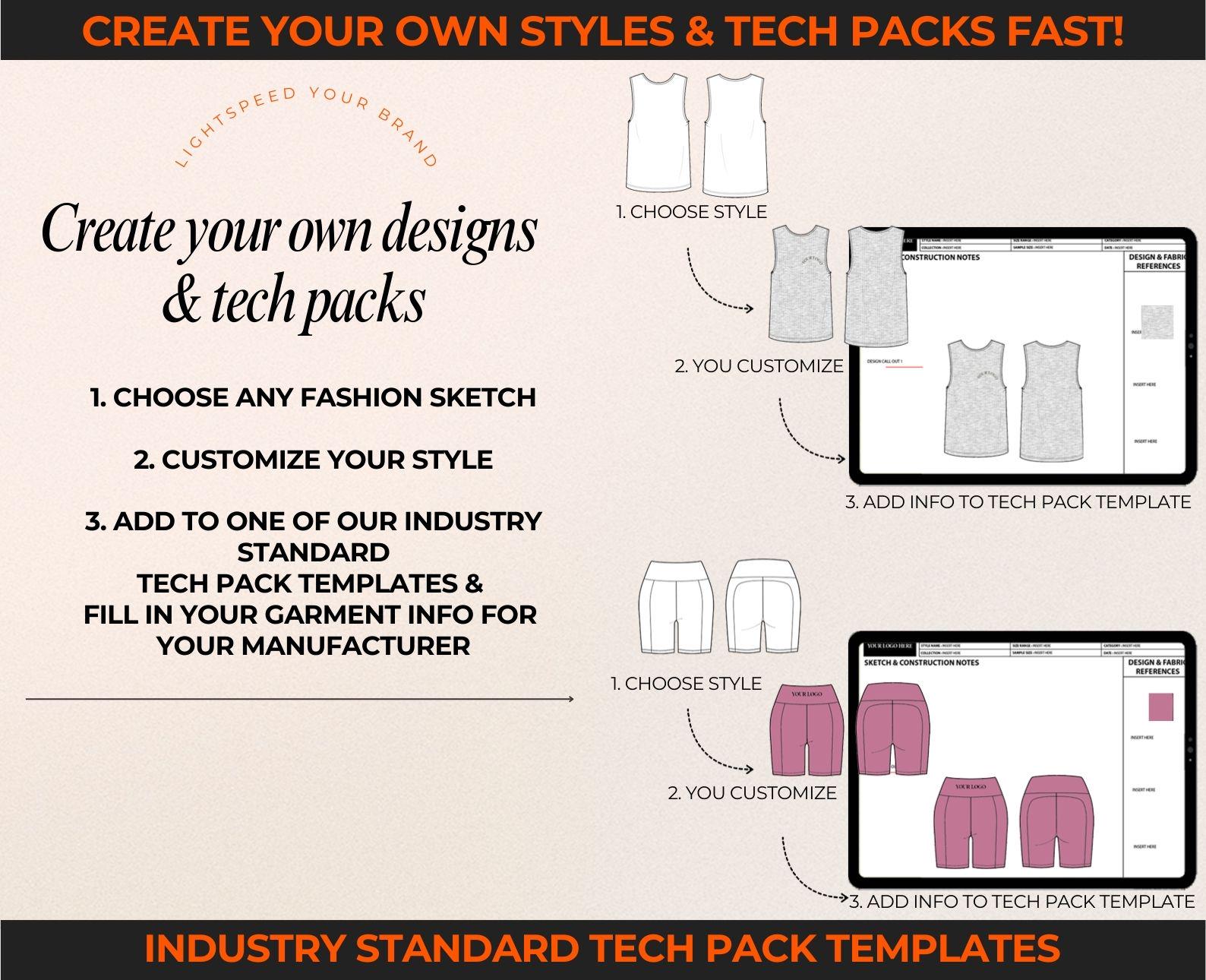 Pajama Sketch Loungewear Vector Mockup Fashion Tech Pack Template ...