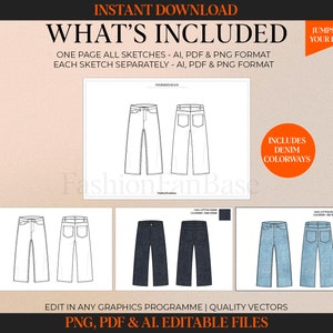 Oversized Baggy Jeans Vector Unisex Jeans Drawing Fashion Flat ...