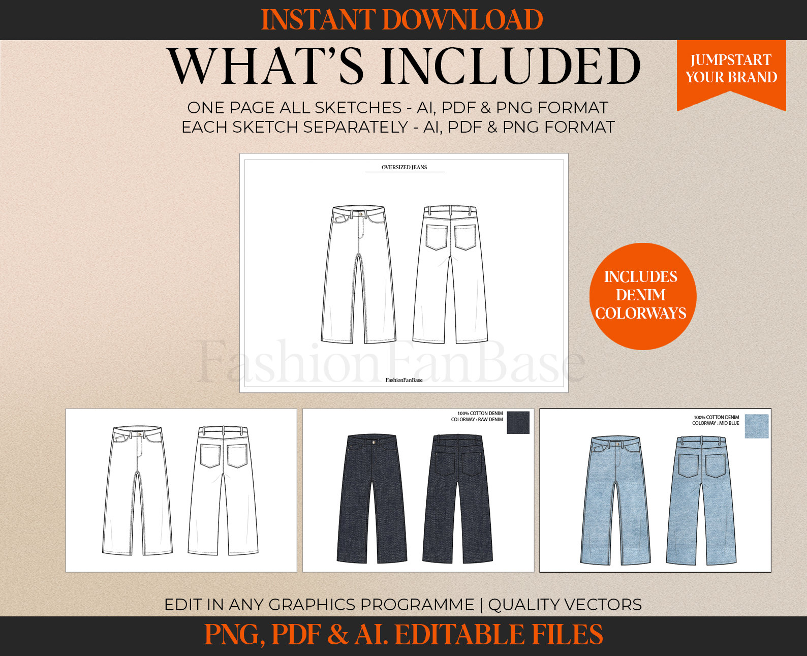 Oversized Baggy Jeans Vector Unisex Jeans Drawing Fashion Flat ...