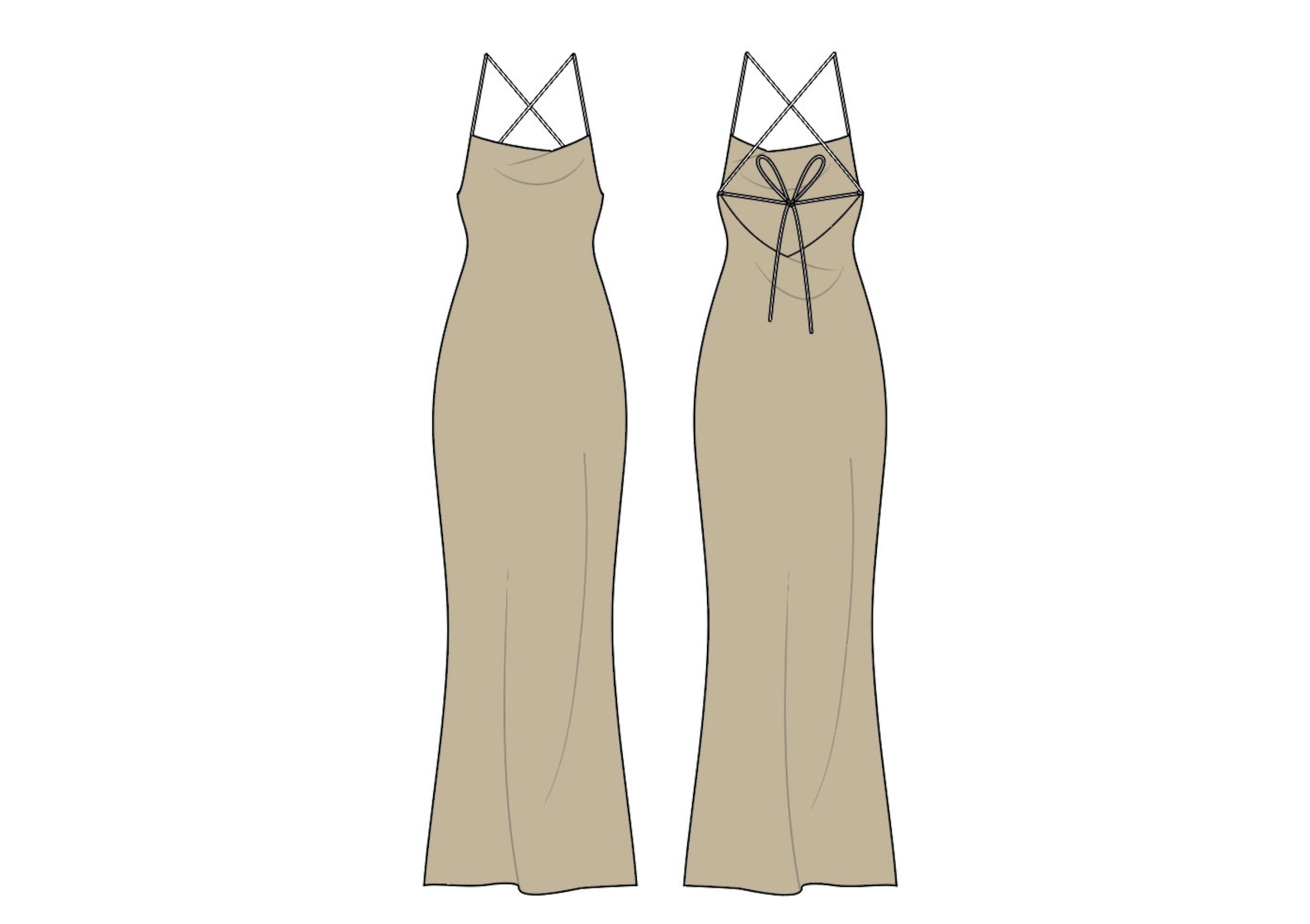Slip Dress Drawing Cowl Neck Dress Tech Drawing Dress Drawing Evening ...
