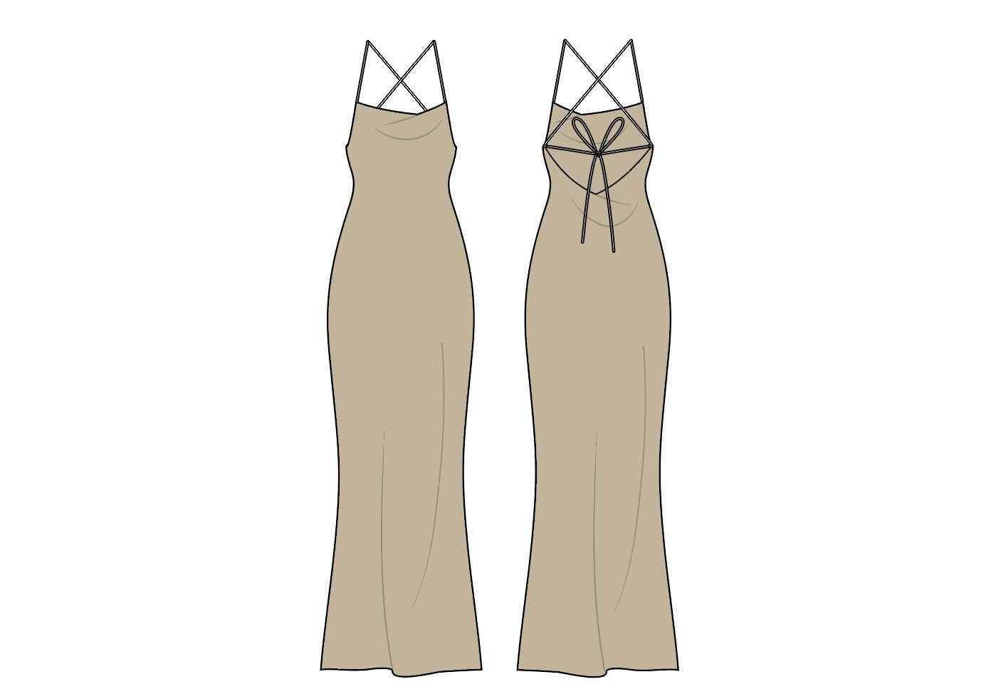 Slip Dress Drawing Cowl Neck Dress Tech Drawing Dress Drawing Evening ...