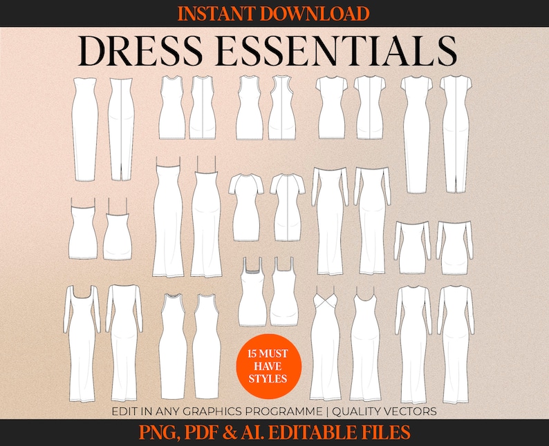Womenswear Vector Dress Essentials Tech Pack Template Clothing Vector ...
