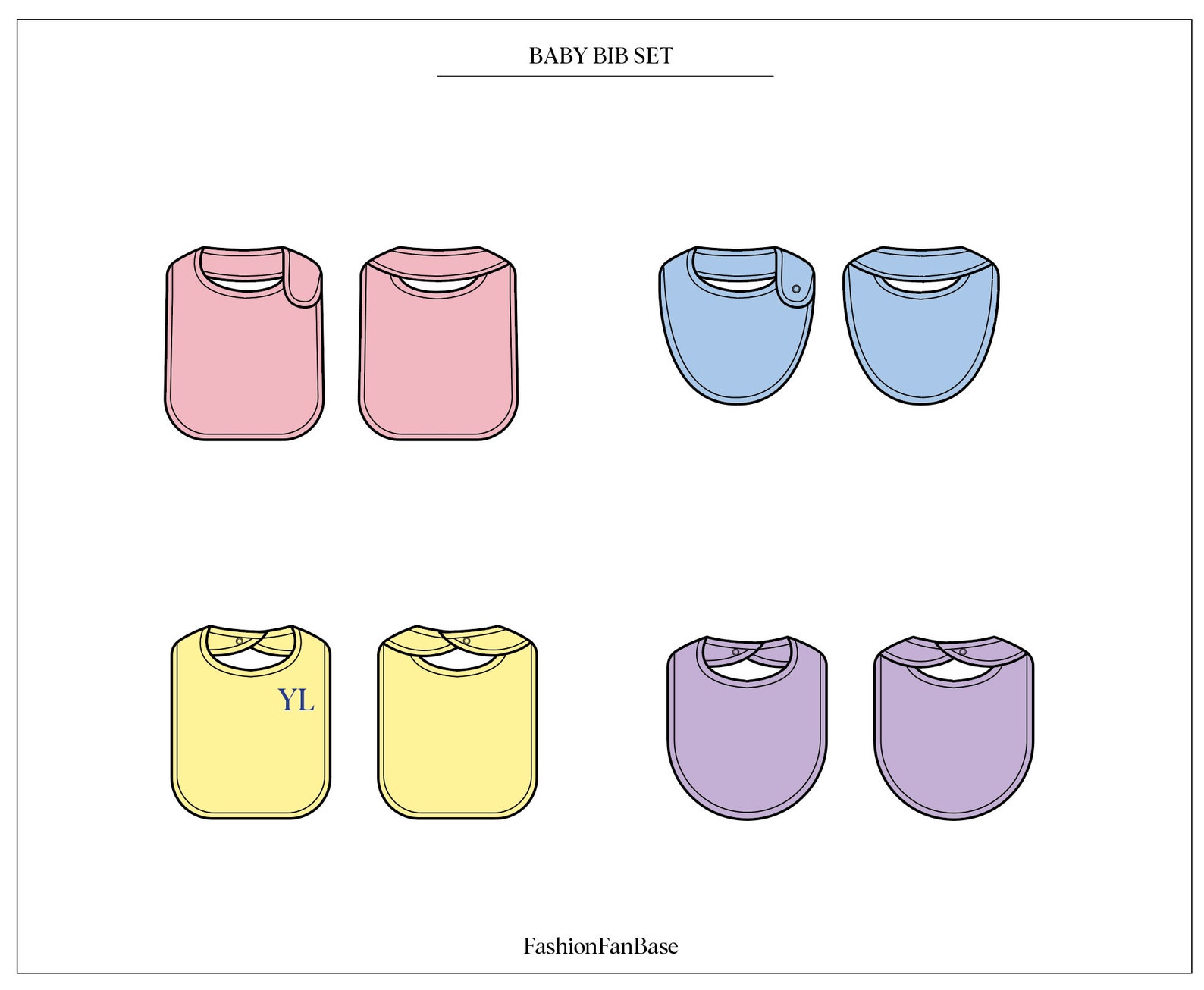 Baby Bib Vector Mockup Infant Bib Tech Drawing Tech Pack Template ...