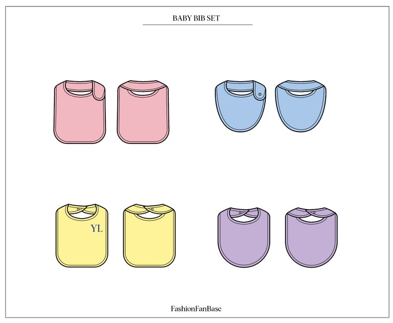 Baby Bib Vector Mockup Infant Bib Tech Drawing Tech Pack Template ...