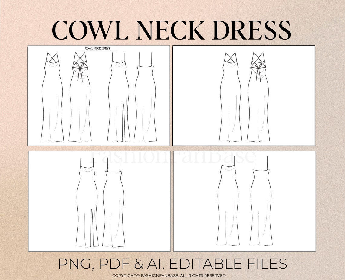 Slip Dress Drawing Cowl Neck Dress Tech Drawing Dress Drawing Evening ...