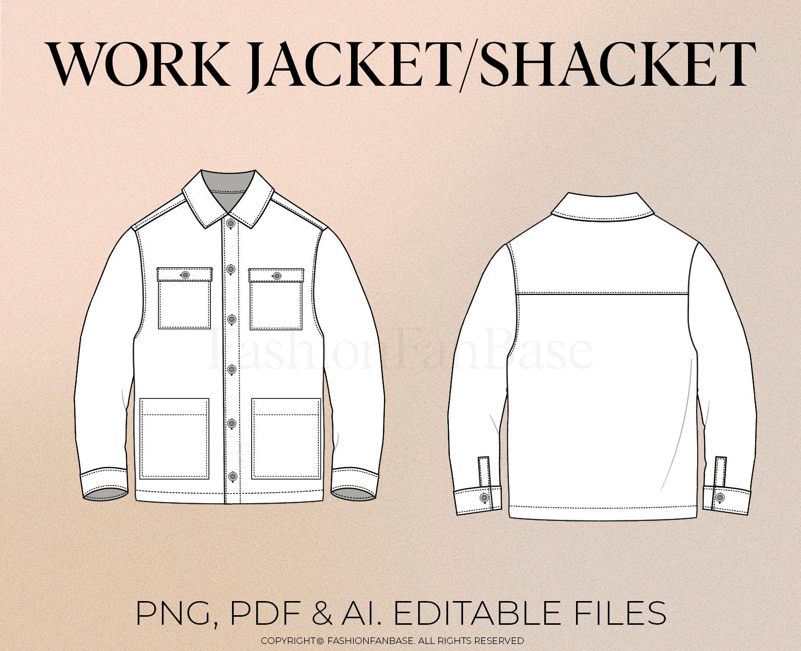 Work Jacket Drawing Shacket Sketch Streetwear Vector Fashion Flat ...