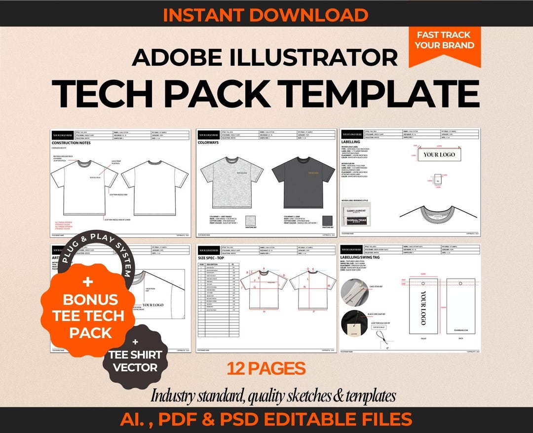 T-shirt Tech Pack Fashion Tech Pack Template Tee Shirt Vector Adobe ...