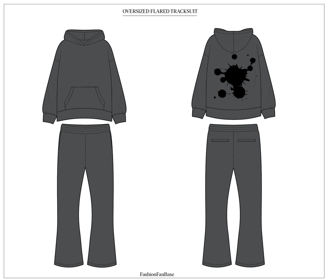 Flared Tracksuit Vector Oversized Hoodie Mock up Sweatshirt Drawing ...