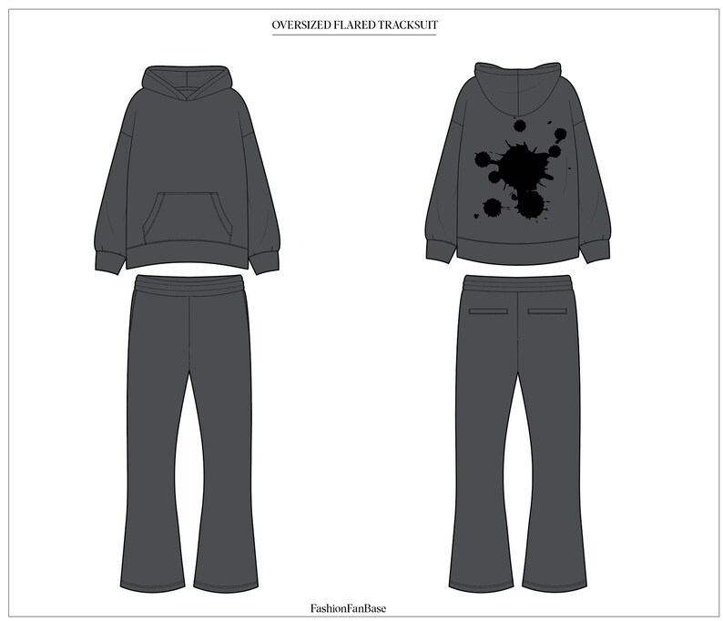Flared Tracksuit Vector Oversized Hoodie Mock up Sweatshirt Drawing ...