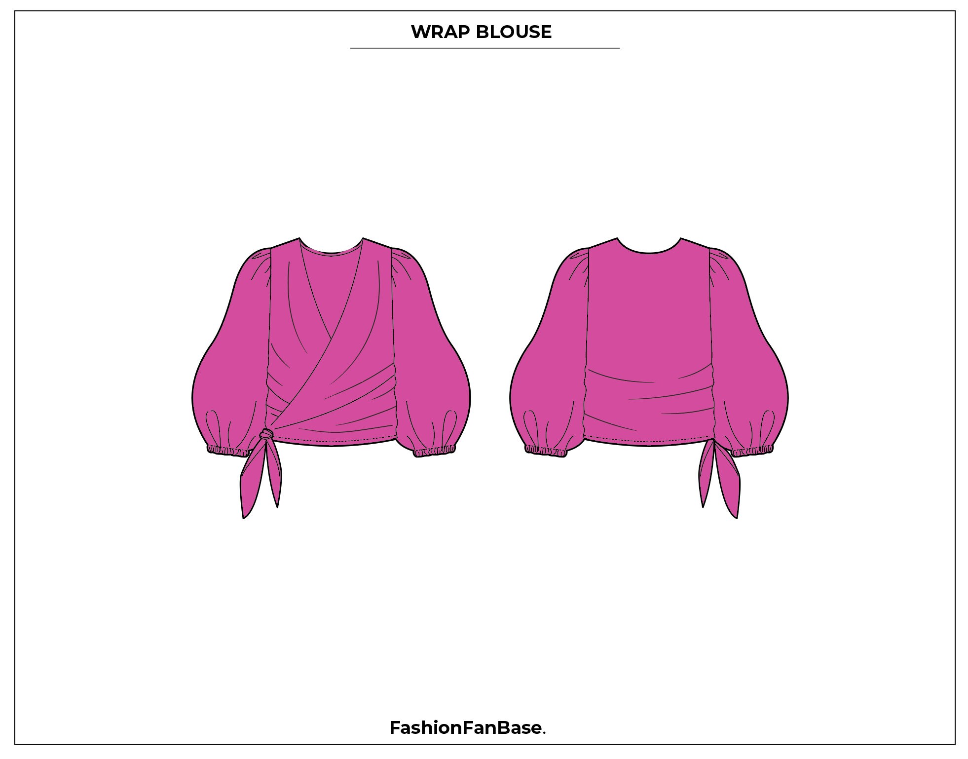 Wrap Blouse Drawing Streetwear Vector Mockup Fashion Tech Pack Template ...