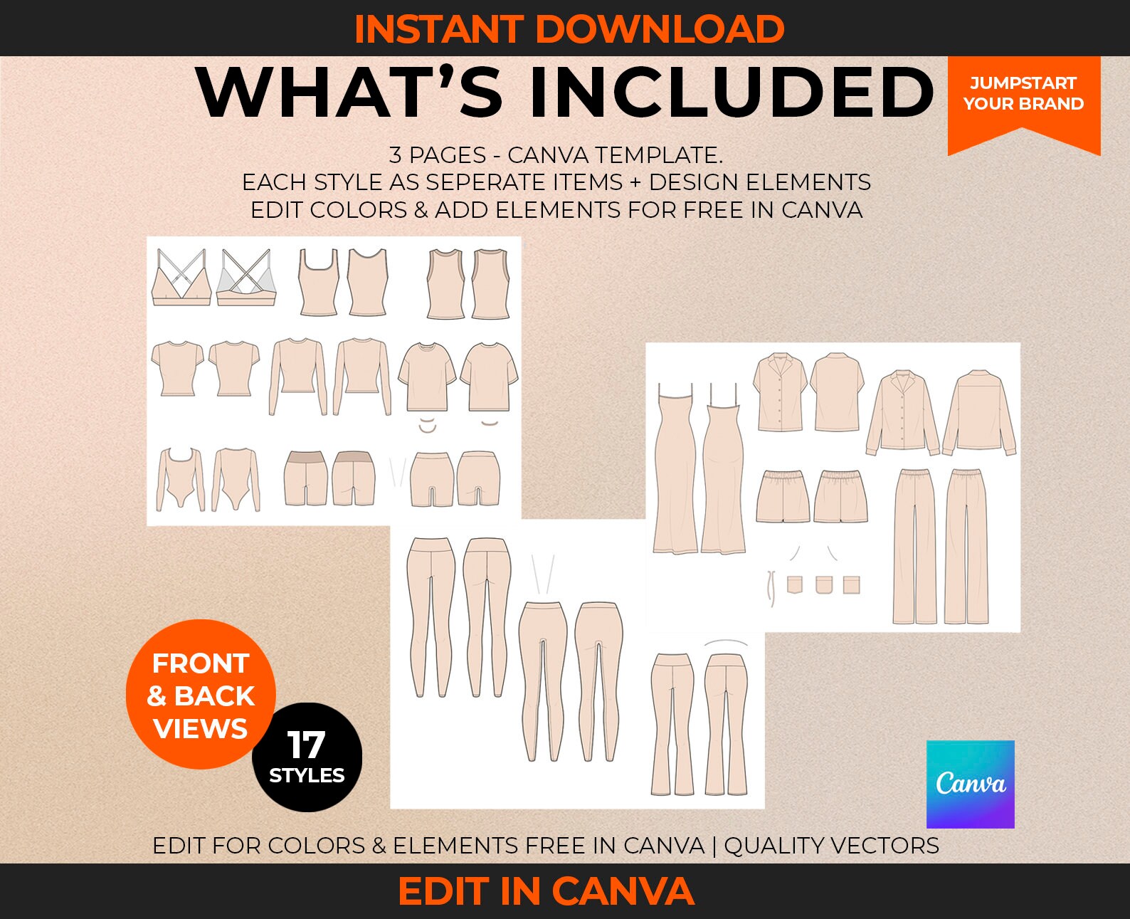 Loungewear Canva Tech Drawing Shapewear Tech Pack Template Fashion Flat ...
