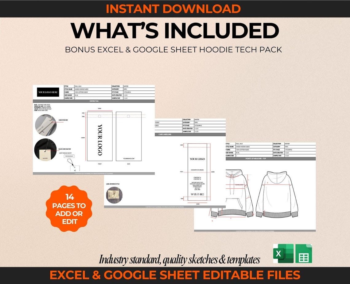 Fashion Tech Pack Template Google Sheet Excel Tech Pack Excel Fashion ...