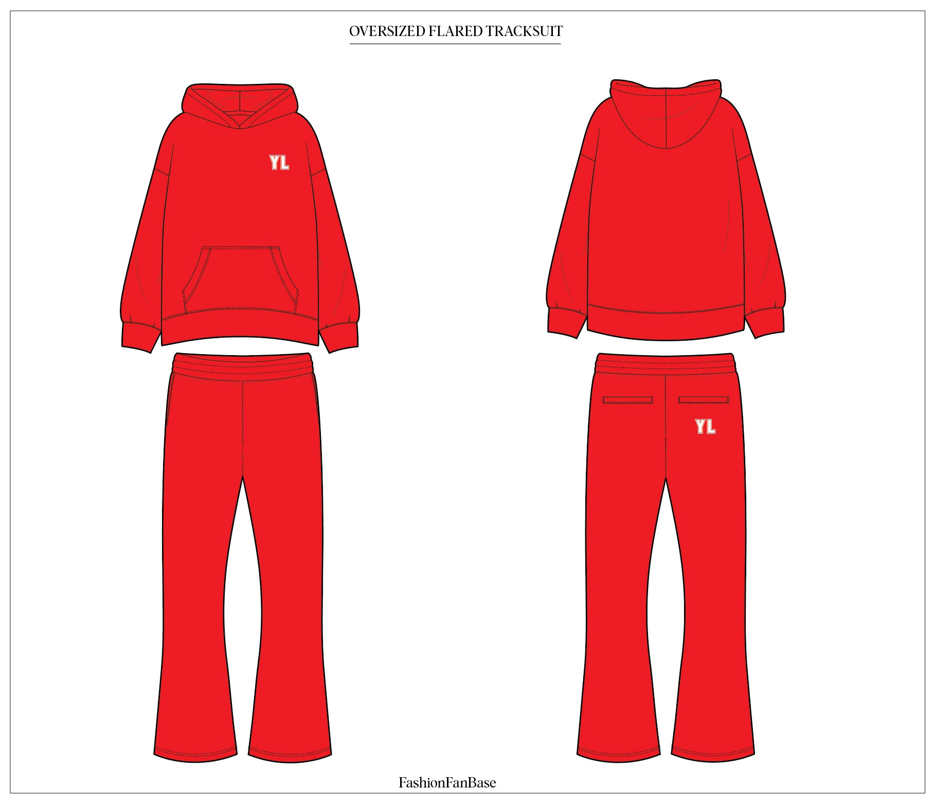 Flared Tracksuit Vector Oversized Hoodie Mock up Sweatshirt Drawing ...