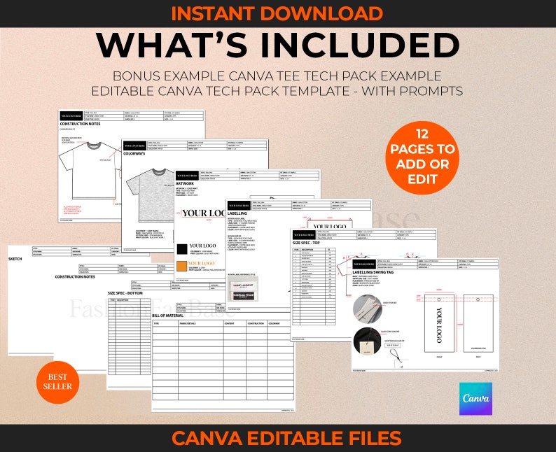 Activewear Streetwear Vector Canva Mockup Fashion Tech Pack Template ...