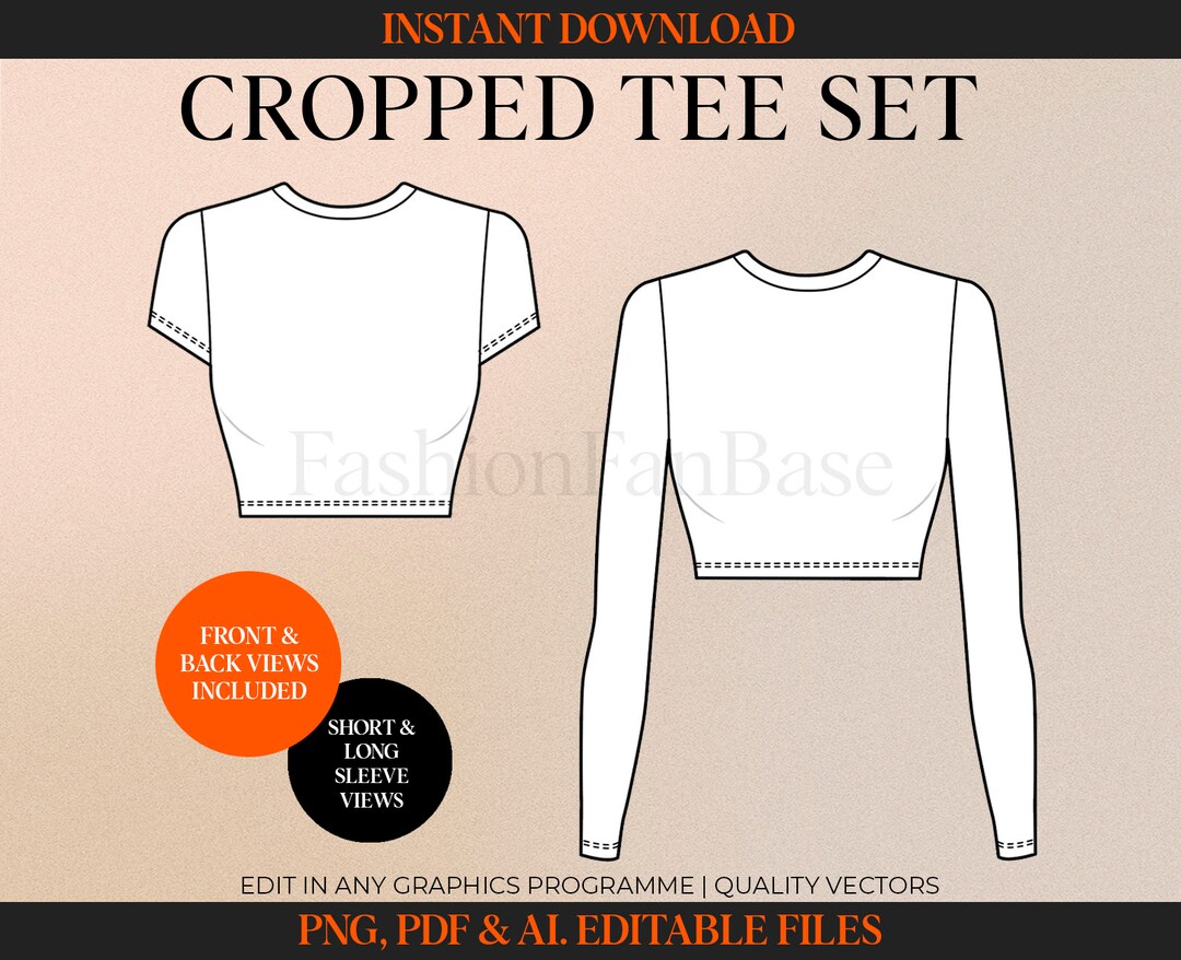 Cropped Tee Streetwear Vector Mockup Fashion Tech Pack Template ...