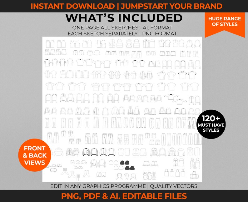 Streetwear Vector Mega Mockup Pack Fashion Tech Pack Template Clothing ...